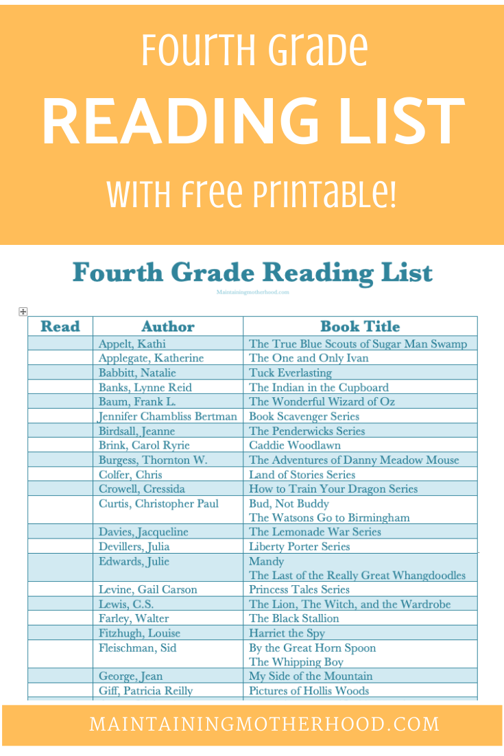 Fourth Grade Summer Reading Book List – Maintaining Motherhood
